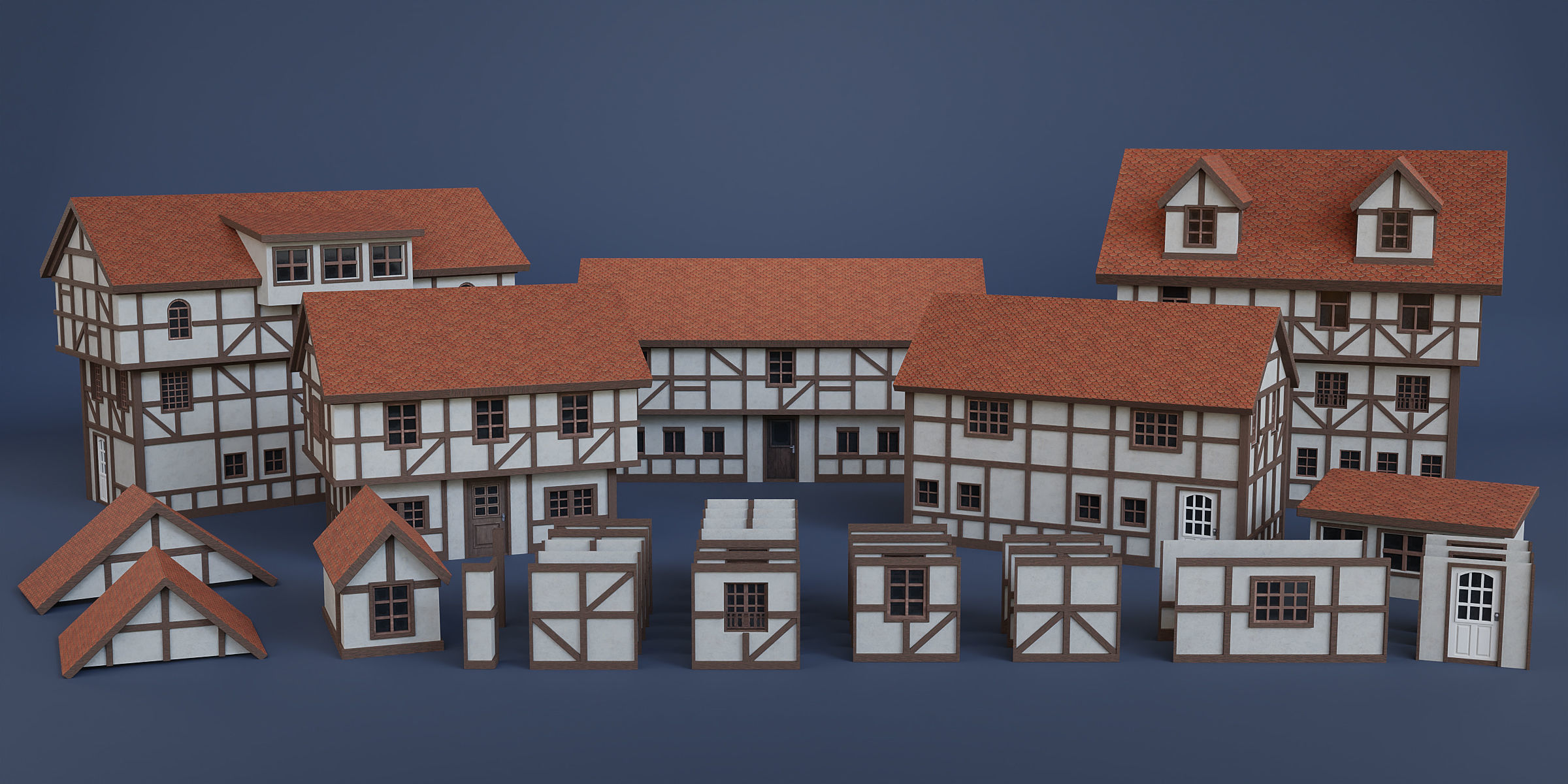 Stylized Modular European Building Kit 3D model | CGTrader