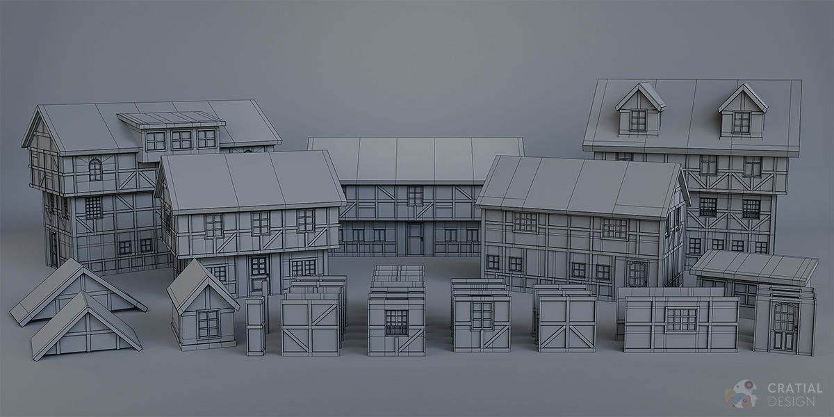 Stylized Modular European Building Kit 3D model | CGTrader