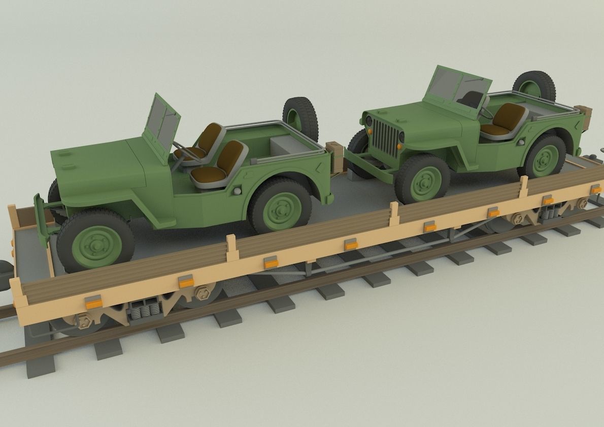 train wagon willys jeep 3D model | CGTrader