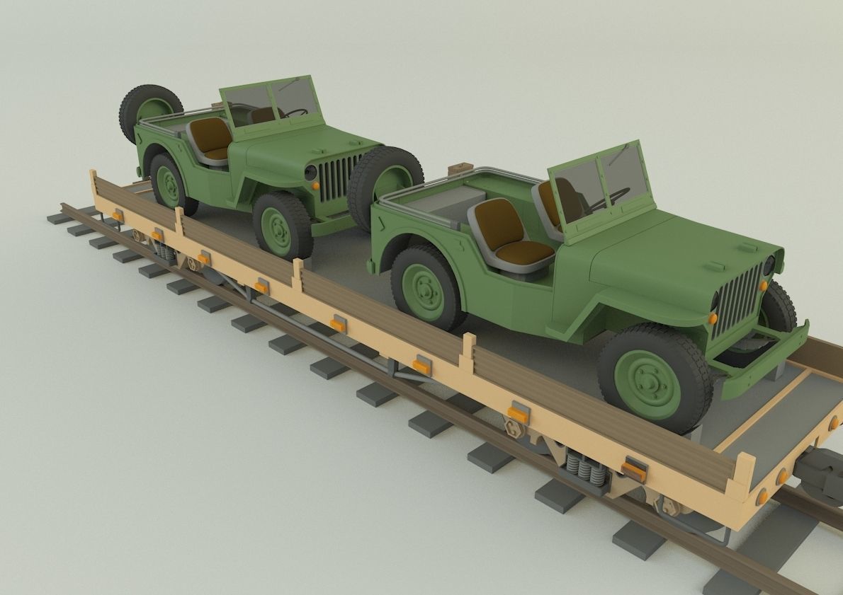 train wagon willys jeep 3D model | CGTrader