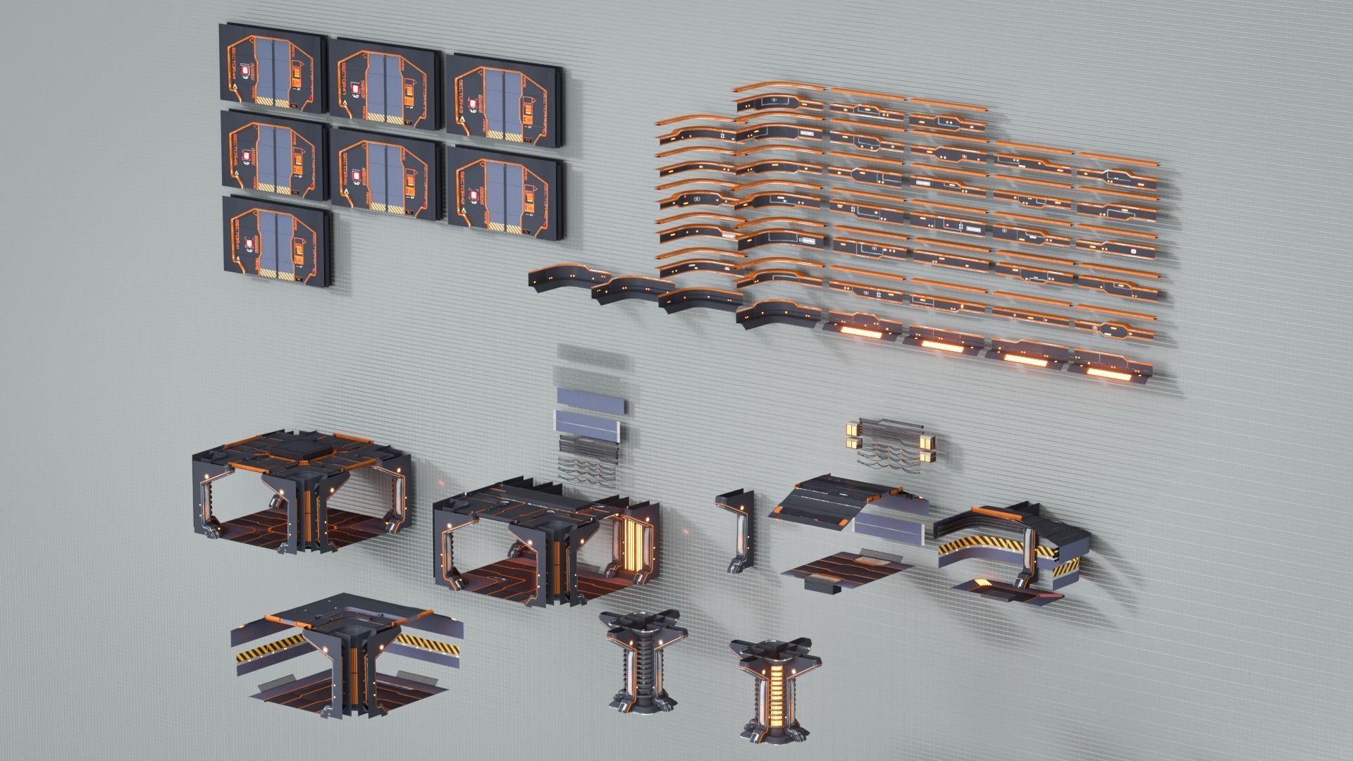 3D model Sci-Fi Modular Corridor Interior Kitbash Set VR / AR / low-poly | CGTrader