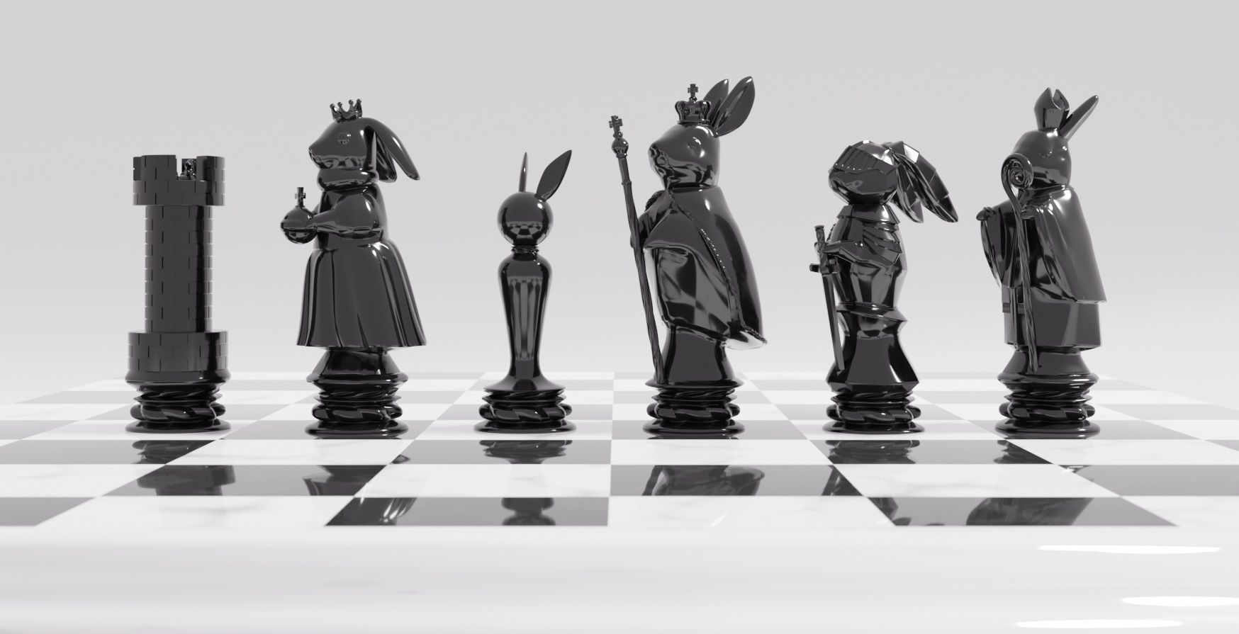 Rabbit Chess set 3D model 3D printable | CGTrader