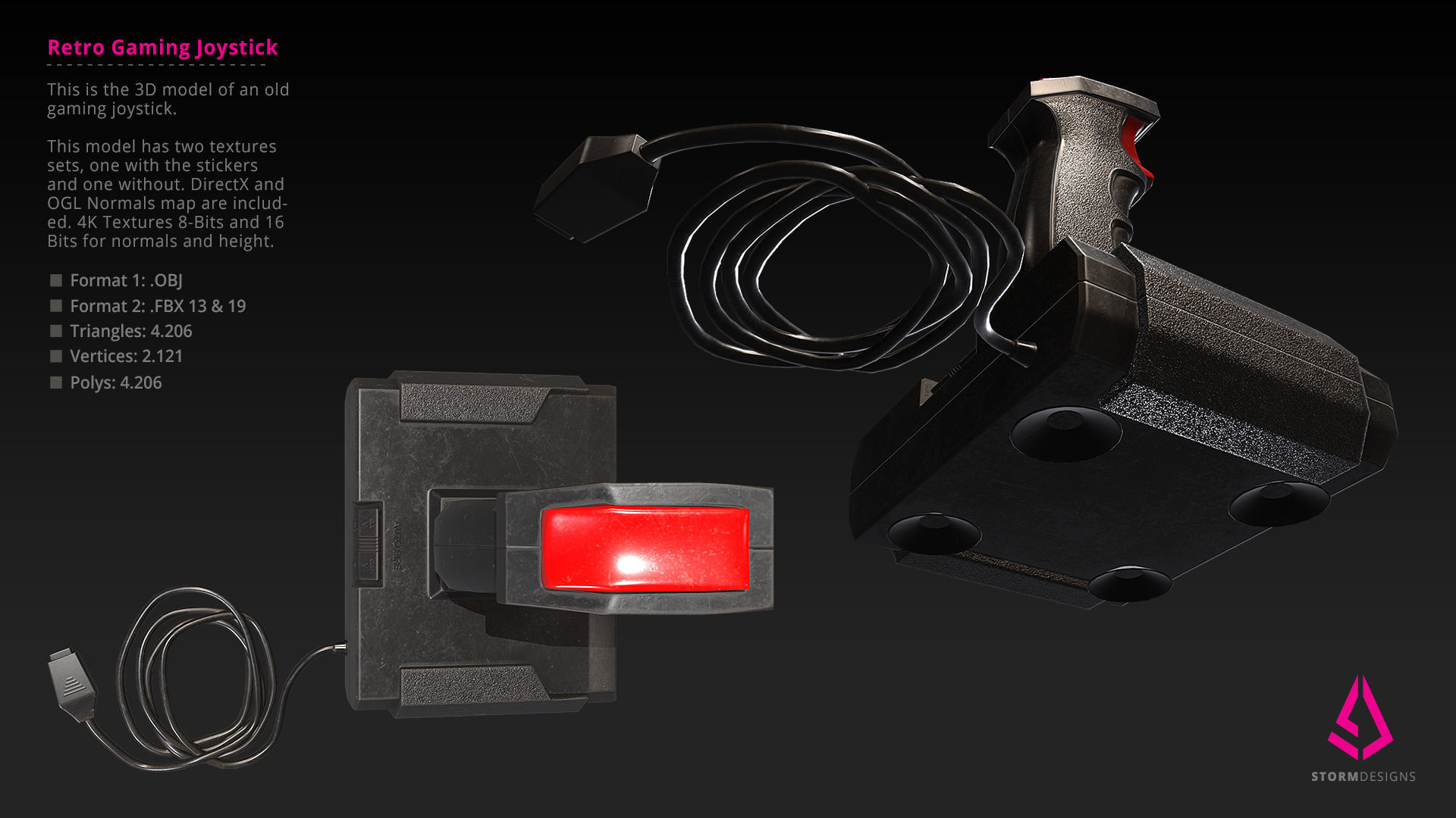 3D model Retro Gaming Joystick Low Poly PBR UE4 VR / AR / low-poly ...