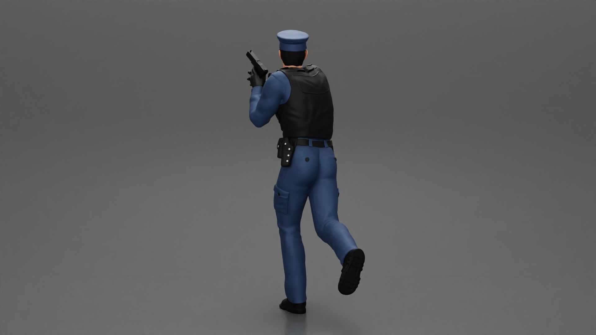 Police Officer running Chasing Criminal On Roadway holding a gun 3D ...