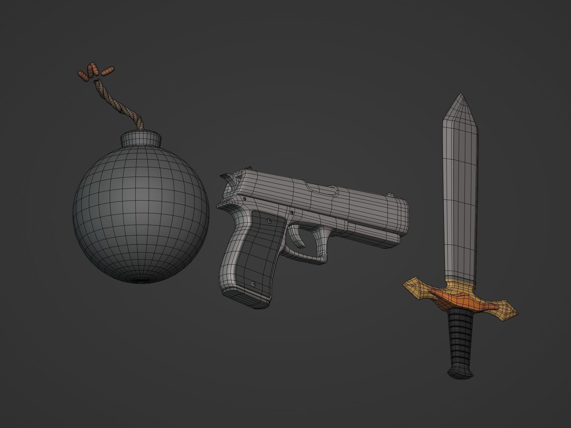 3D model Cartoon Icons Pack -- Sword - Gun - Bomb VR / AR / low-poly ...