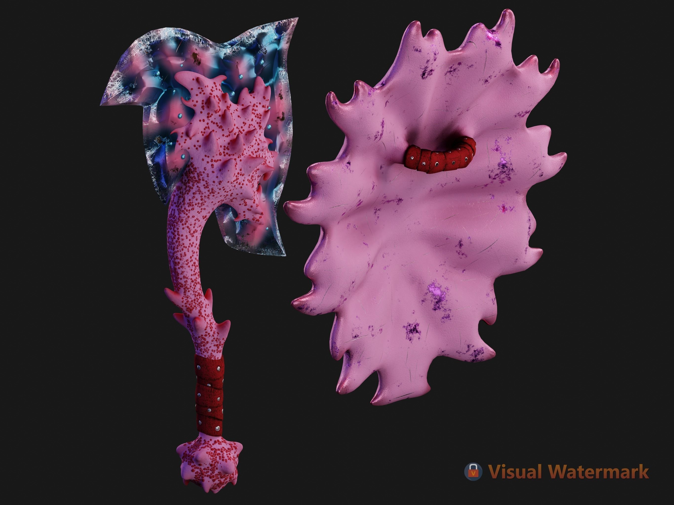 3D model Coral Shield and Axe VR / AR / low-poly | CGTrader