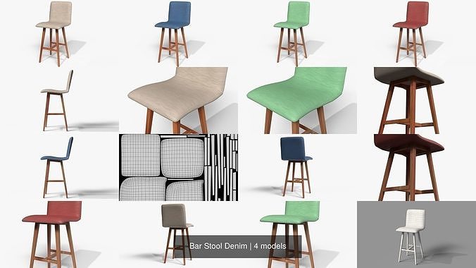 3D Model Collection Bar Stool Denim VR / AR / low-poly | CGTrader