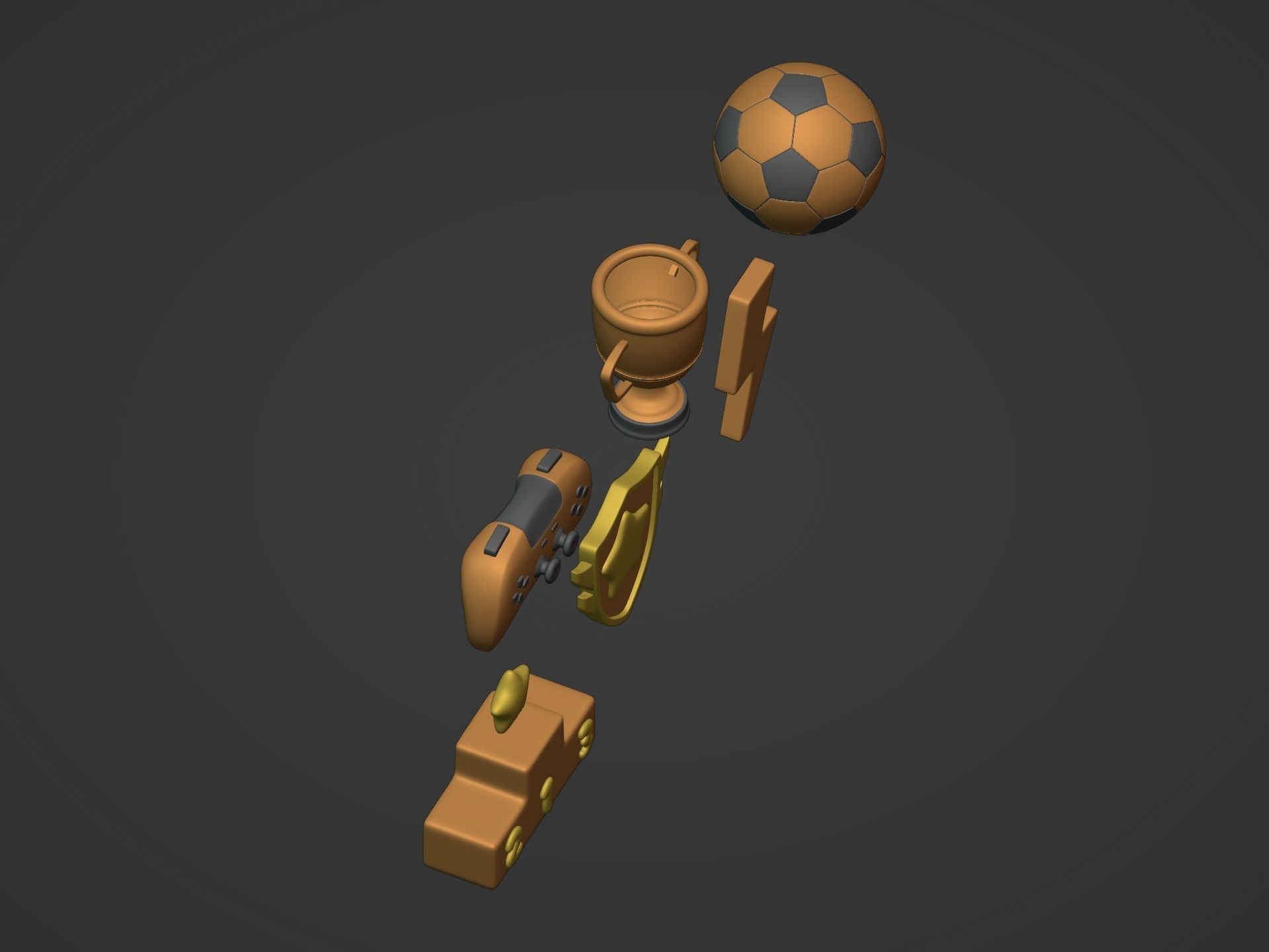 3D model Cartoon Pack -- Video Game Controller - Trophy Cup - Soccer ...