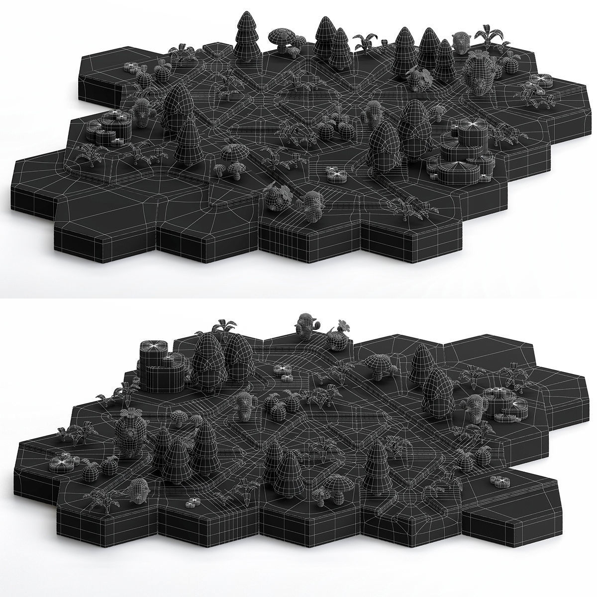 3D model Stylized modular platform game level design VR / AR / low-poly ...