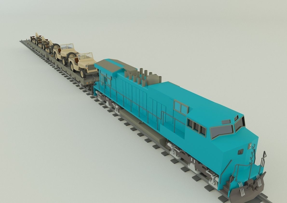train locomotive wagon willys jeep 3D model | CGTrader