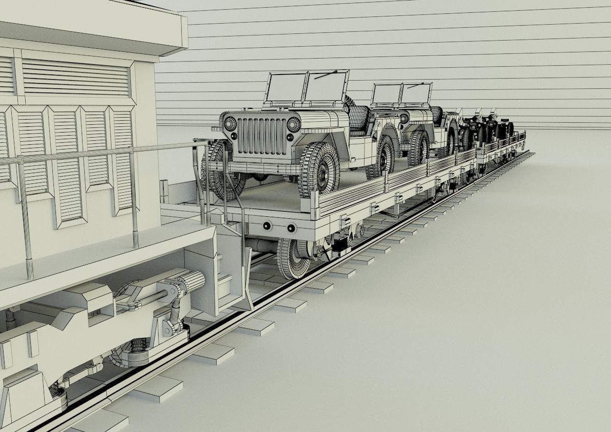 train locomotive wagon willys jeep 3D model | CGTrader