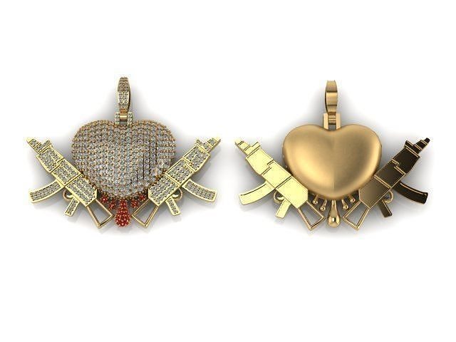 heart and gun 3D model 3D printable | CGTrader