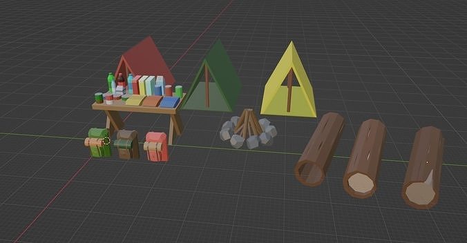 Stylized camping assets pack free VR / AR / low-poly 3D model | CGTrader
