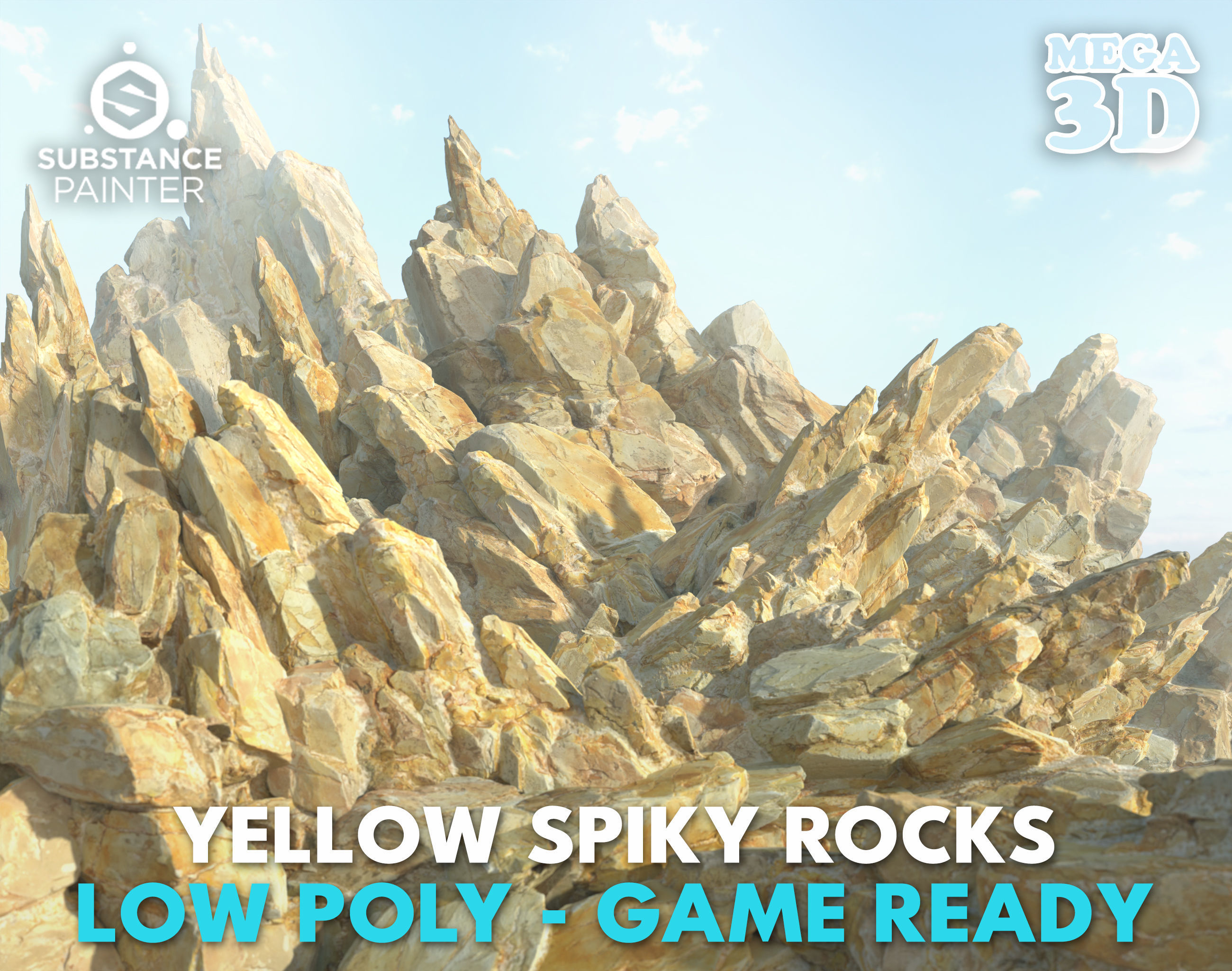 3D model Low poly Yellow Spiky Modular Rock 230715 VR / AR / low-poly ...