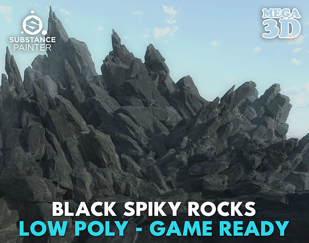 3D model Low poly Black Spiky Modular Rock 230715 VR / AR / low-poly ...