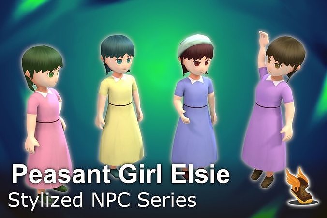 3D model Stylized NPC - Peasant Girl Elsie VR / AR / low-poly | CGTrader