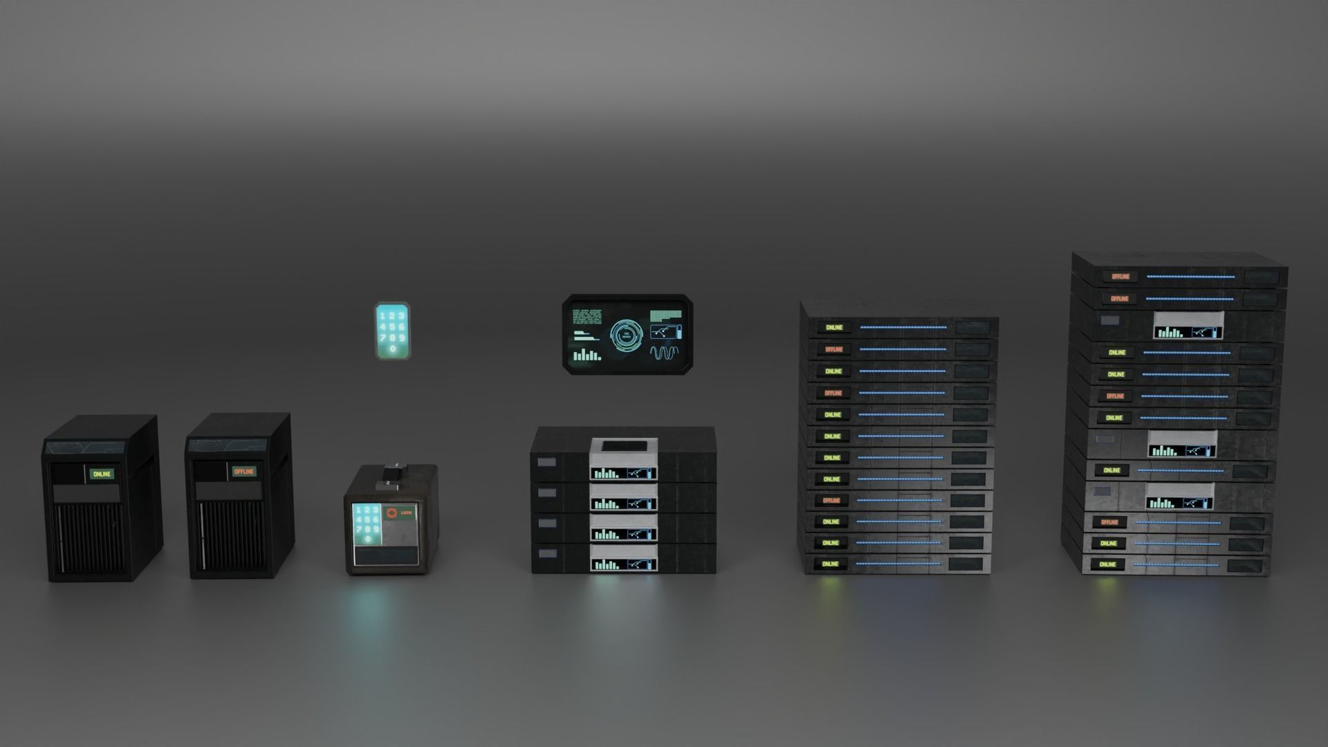 3D model Computers Servers Screens Touch Pad Lock Box VR / AR / low ...