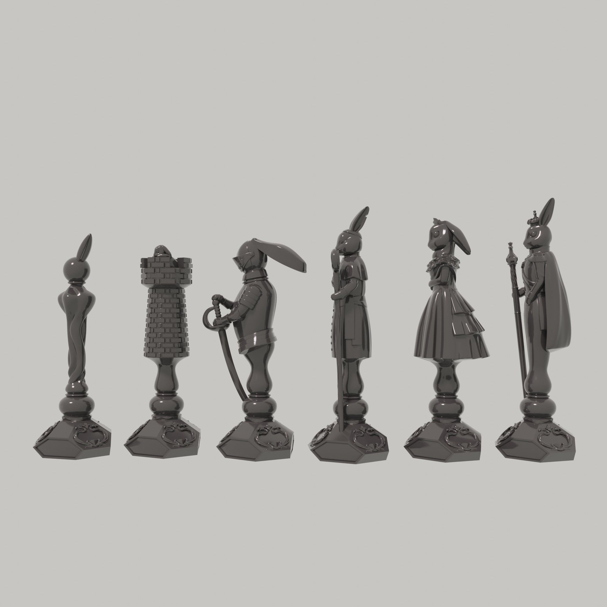 RABBIT CHESS lithos SET 3D model 3D printable | CGTrader