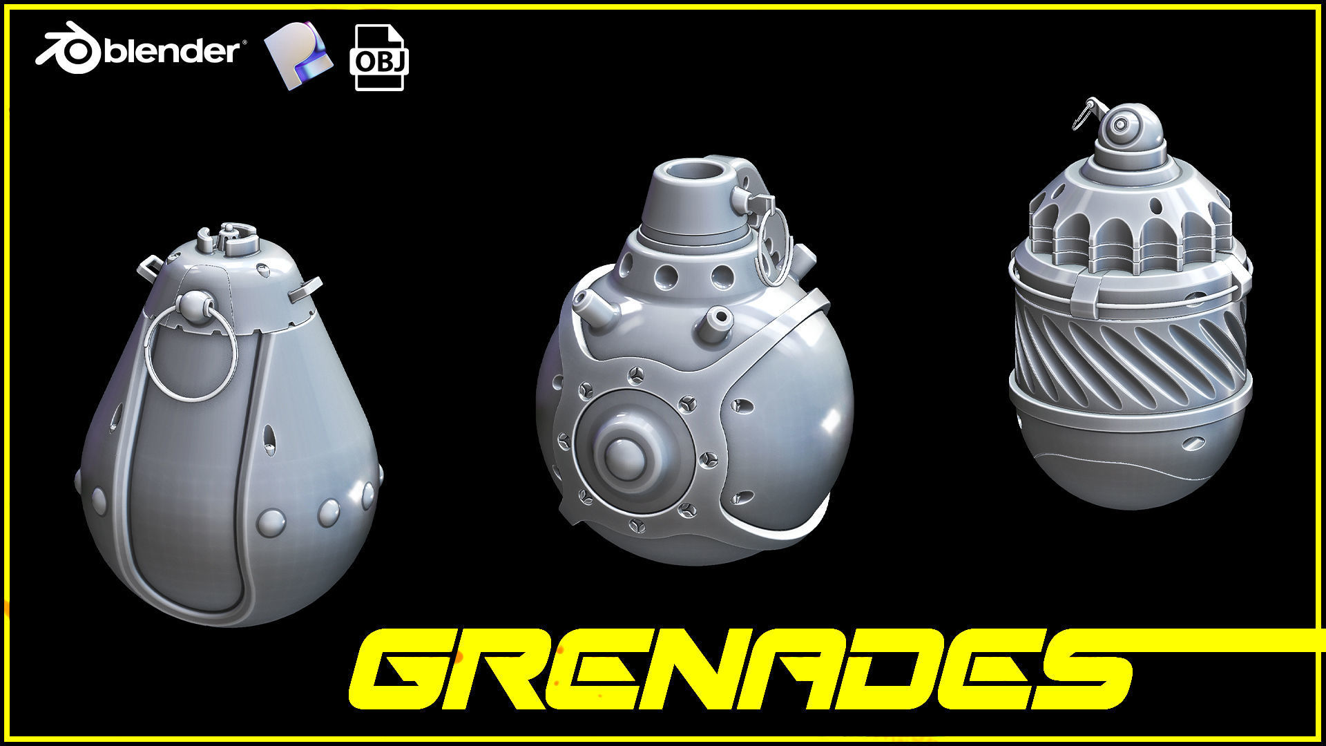 Sci-Fi Grenades Set 3D model | CGTrader
