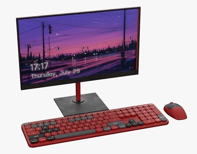 Wireles Computer Set Keyboard Mouse Monitor Berry Red Version 3D model ...