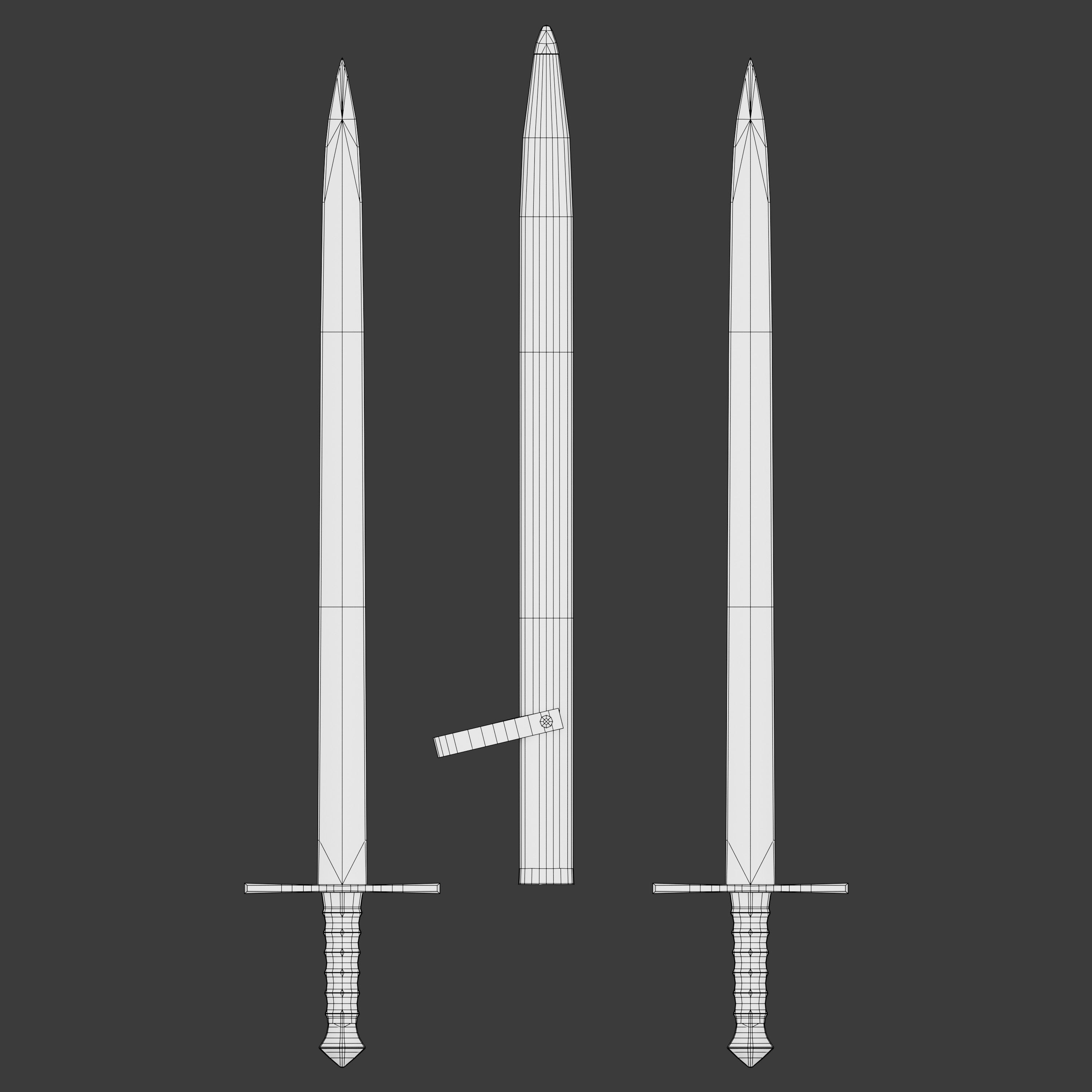 3D model Medieval Sword 03 low poly plus old texture and sheath UE VR ...