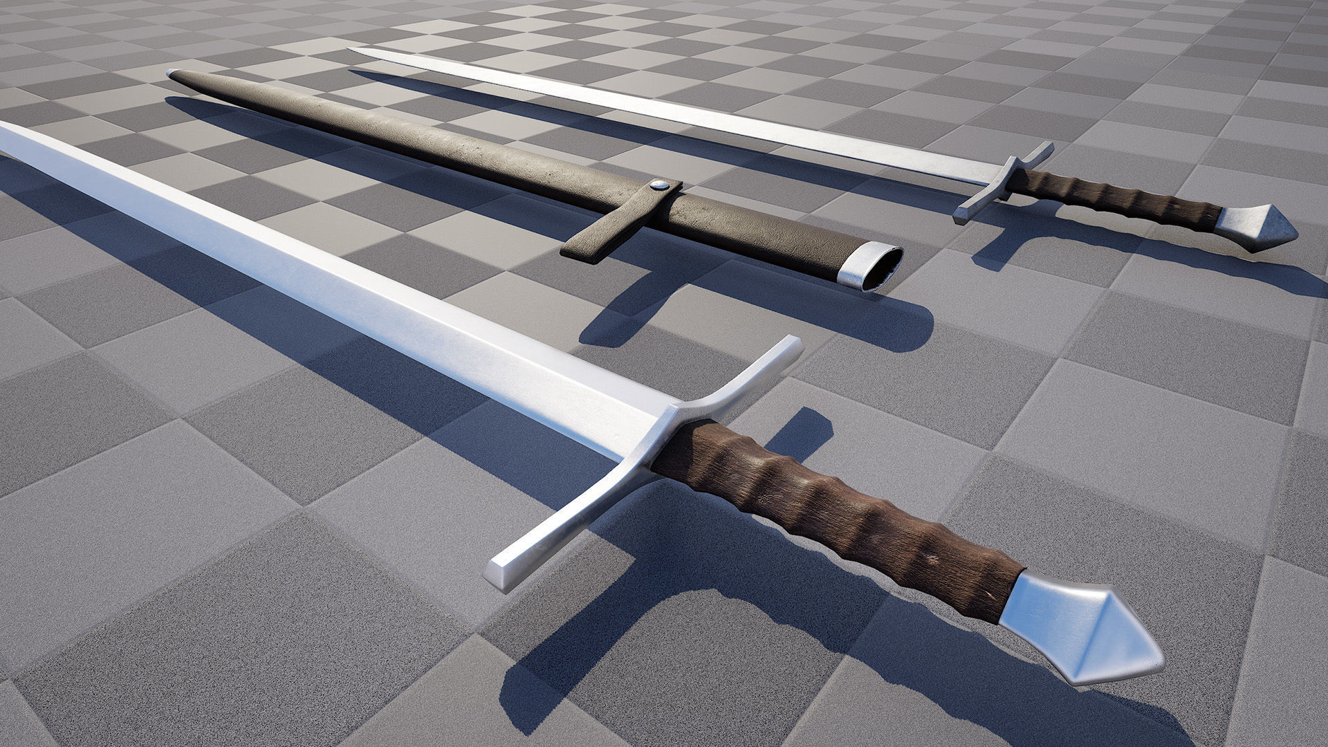 3D model Medieval Sword 03 low poly plus old texture and sheath UE VR ...