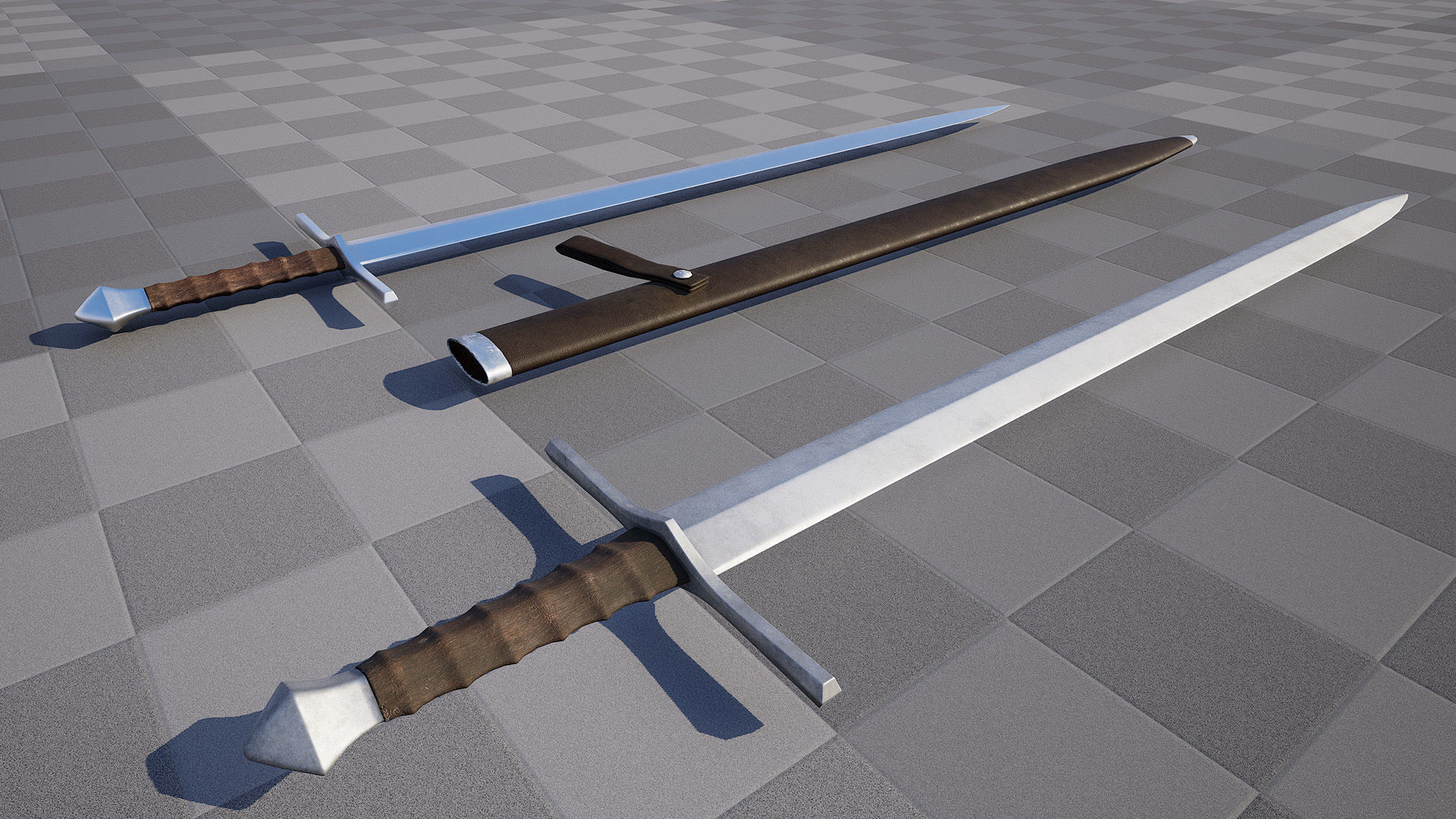 3D model Medieval Sword 03 low poly plus old texture and sheath UE VR ...