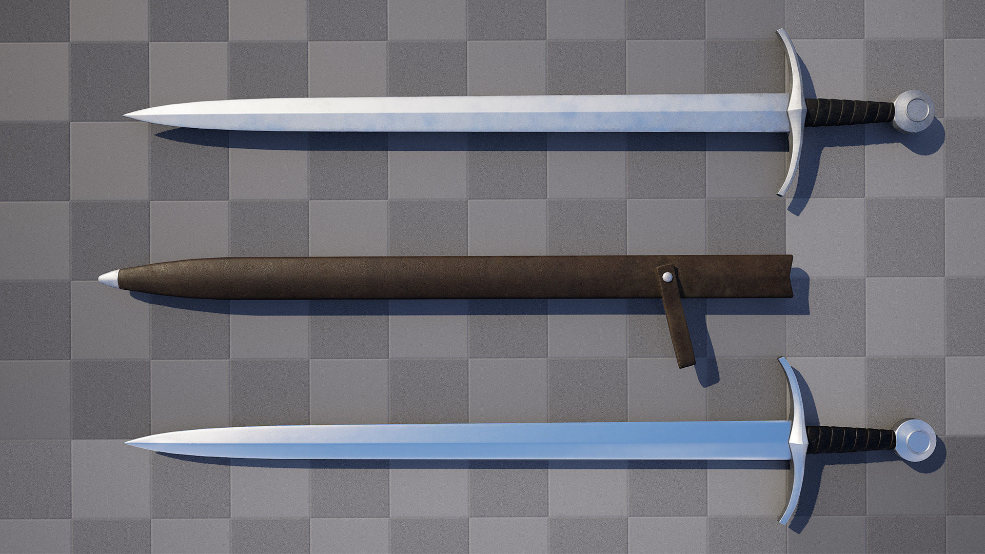 3D model Medieval Sword 04 low poly plus old texture and sheath UE VR ...