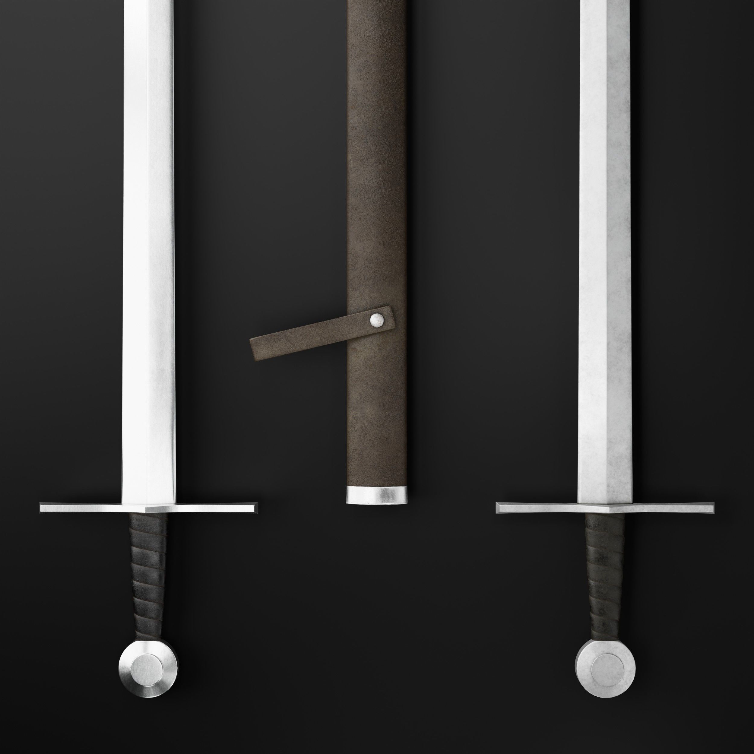 3D model Medieval Sword 05 low poly plus old texture and sheath UE VR ...