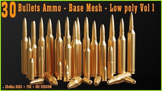 3D model 30 Bullets Ammo - Base Mesh - Low poly Vol 1 VR / AR / low ...