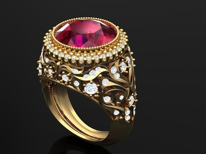 molded leaf diamond ruby gold ring 3D model 3D printable | CGTrader