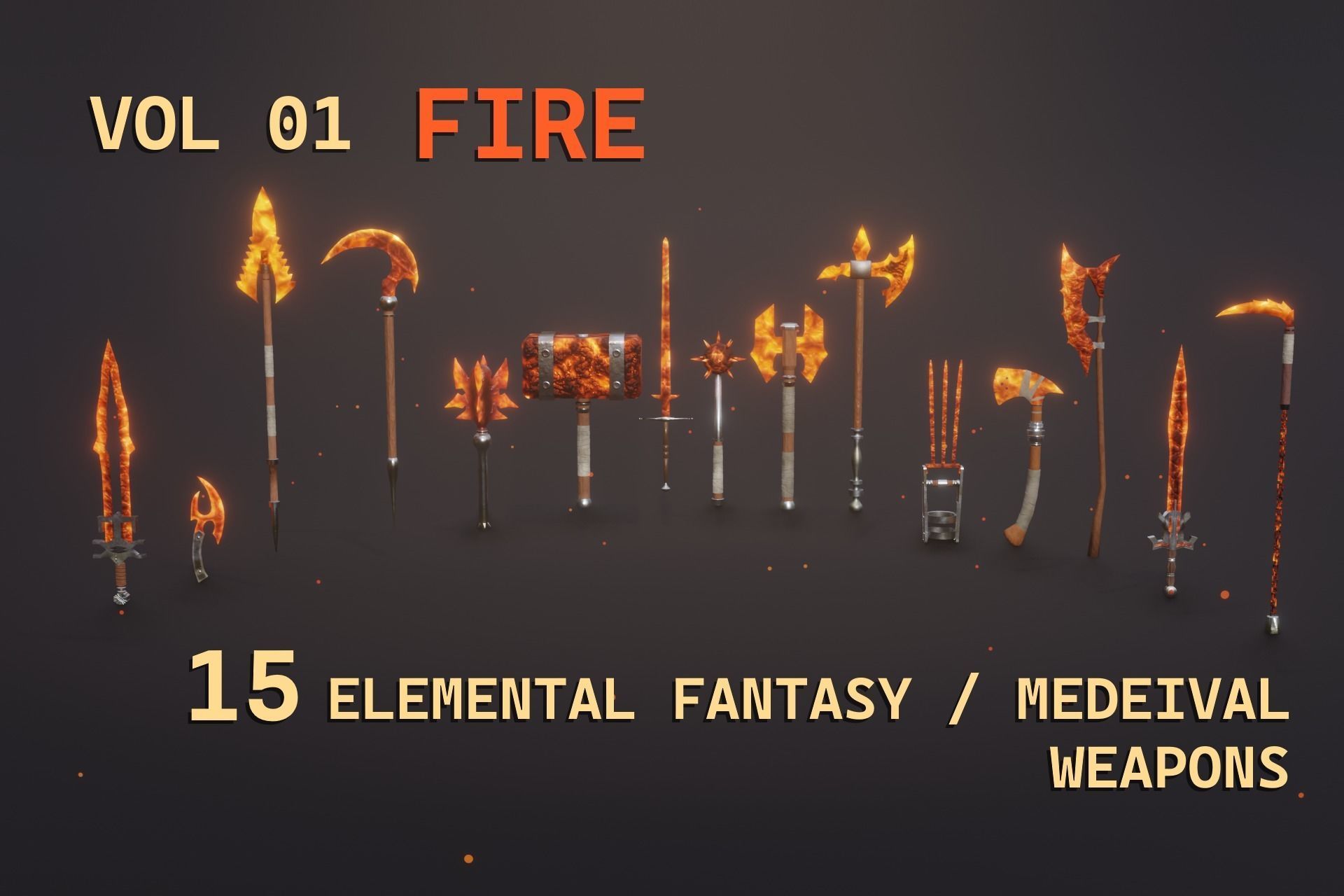 3D model 15 fire elemental weapons - medieval - fantasy - magic - VOL ...