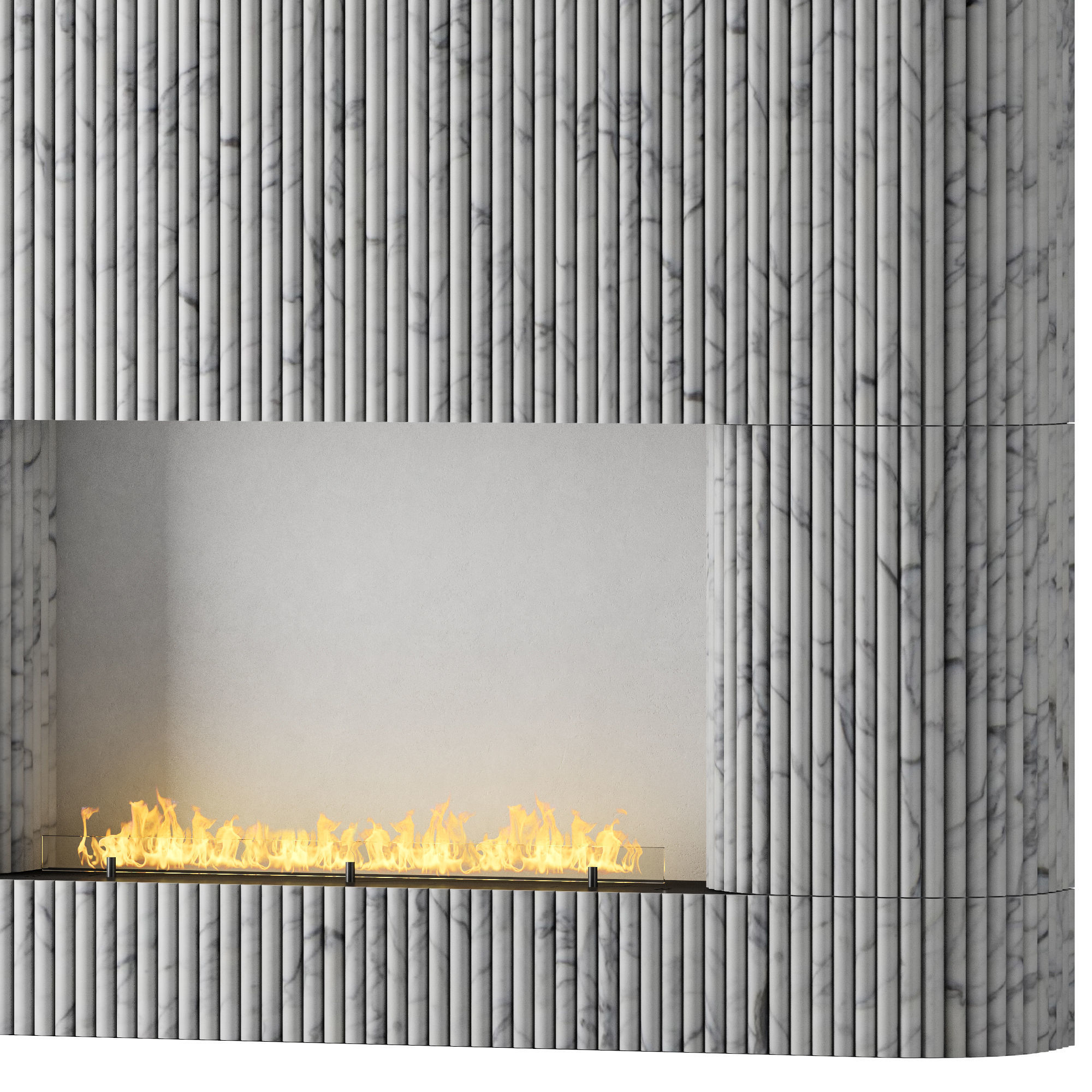 Planika fireplace with fluted tile wall 3D model | CGTrader