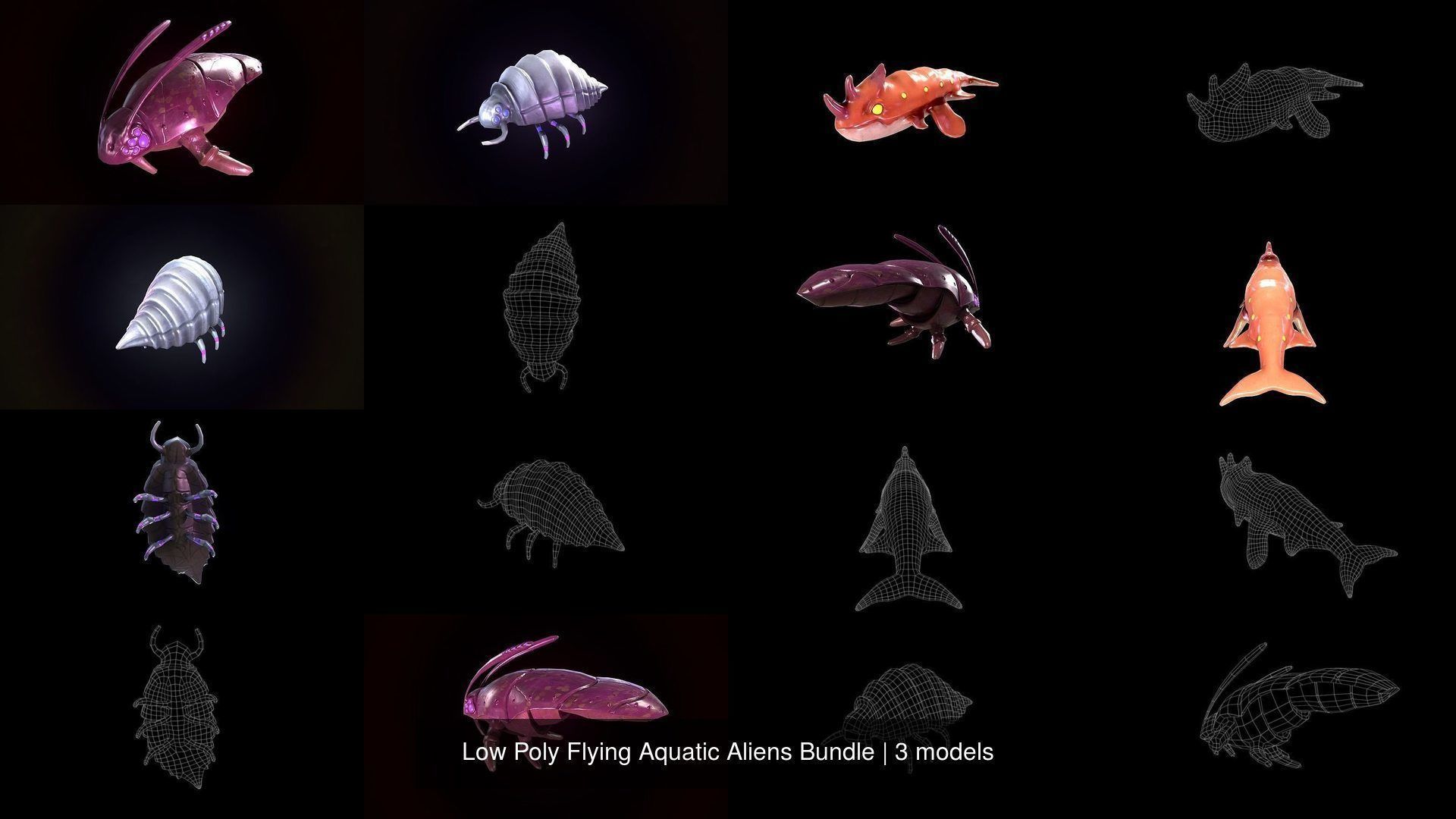 3D Model Collection Low Poly Flying Aquatic Aliens Bundle VR / AR / low-poly | CGTrader