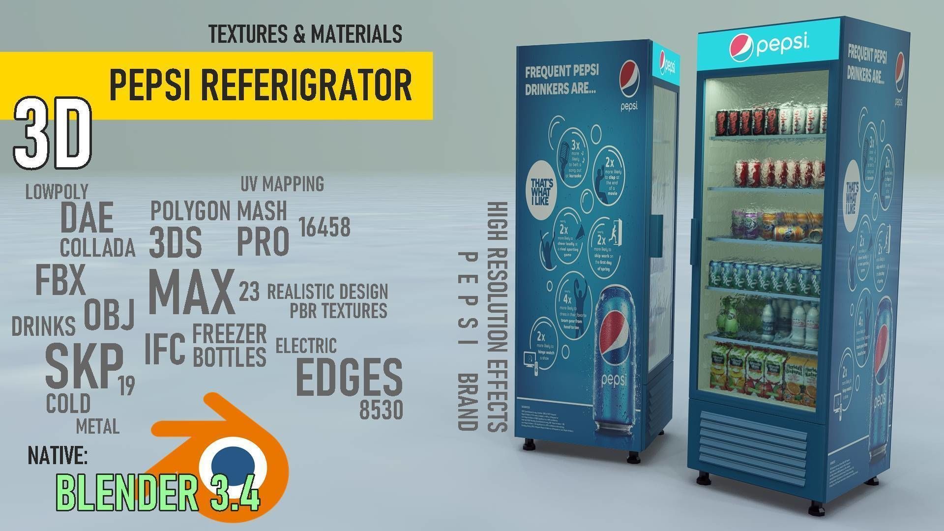 3D model Pepsi Refrigerator VR / AR / low-poly | CGTrader