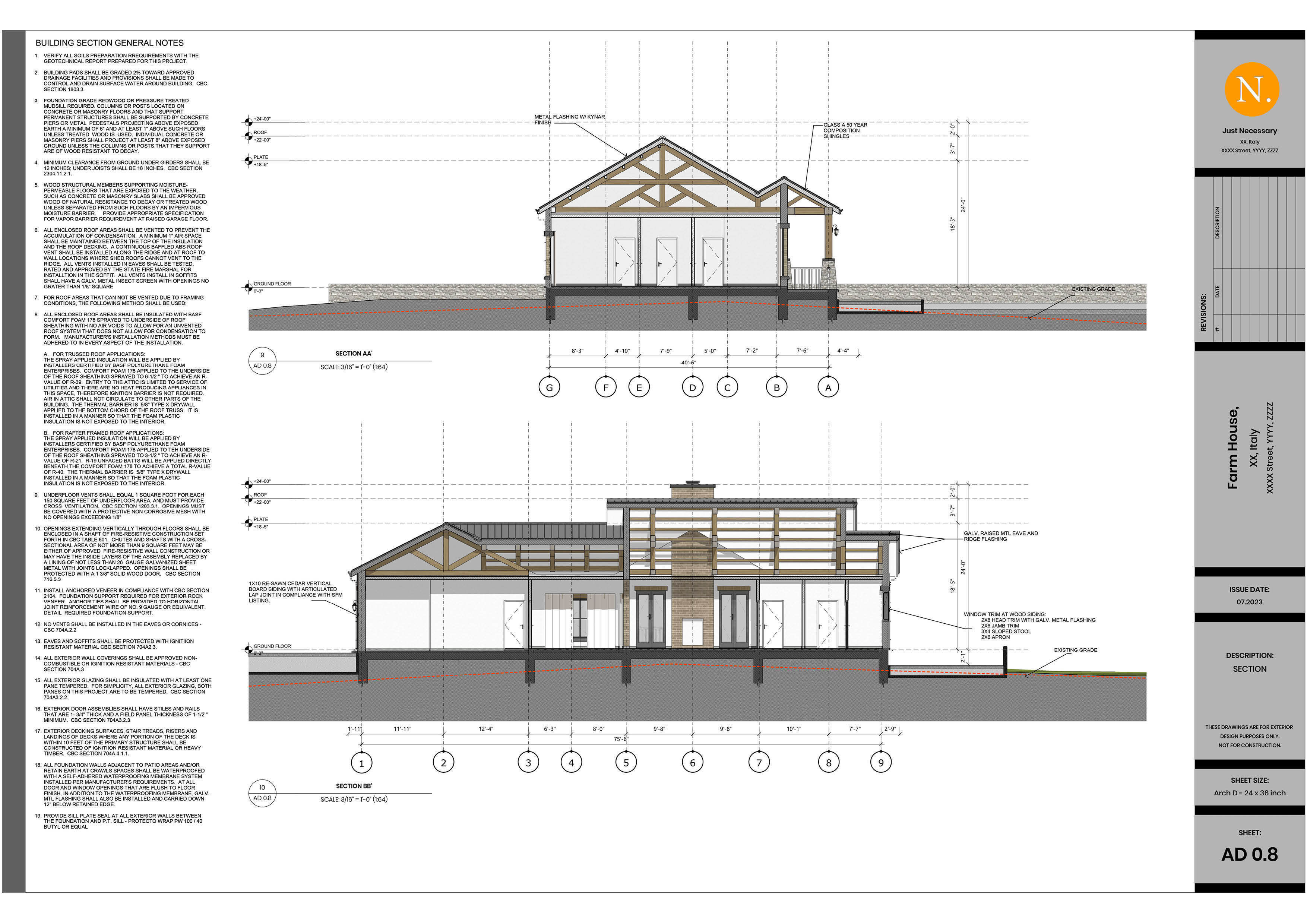 Farm House Exterior Scene - 2D drawing Arch D - 36x 24 inch 3D model ...