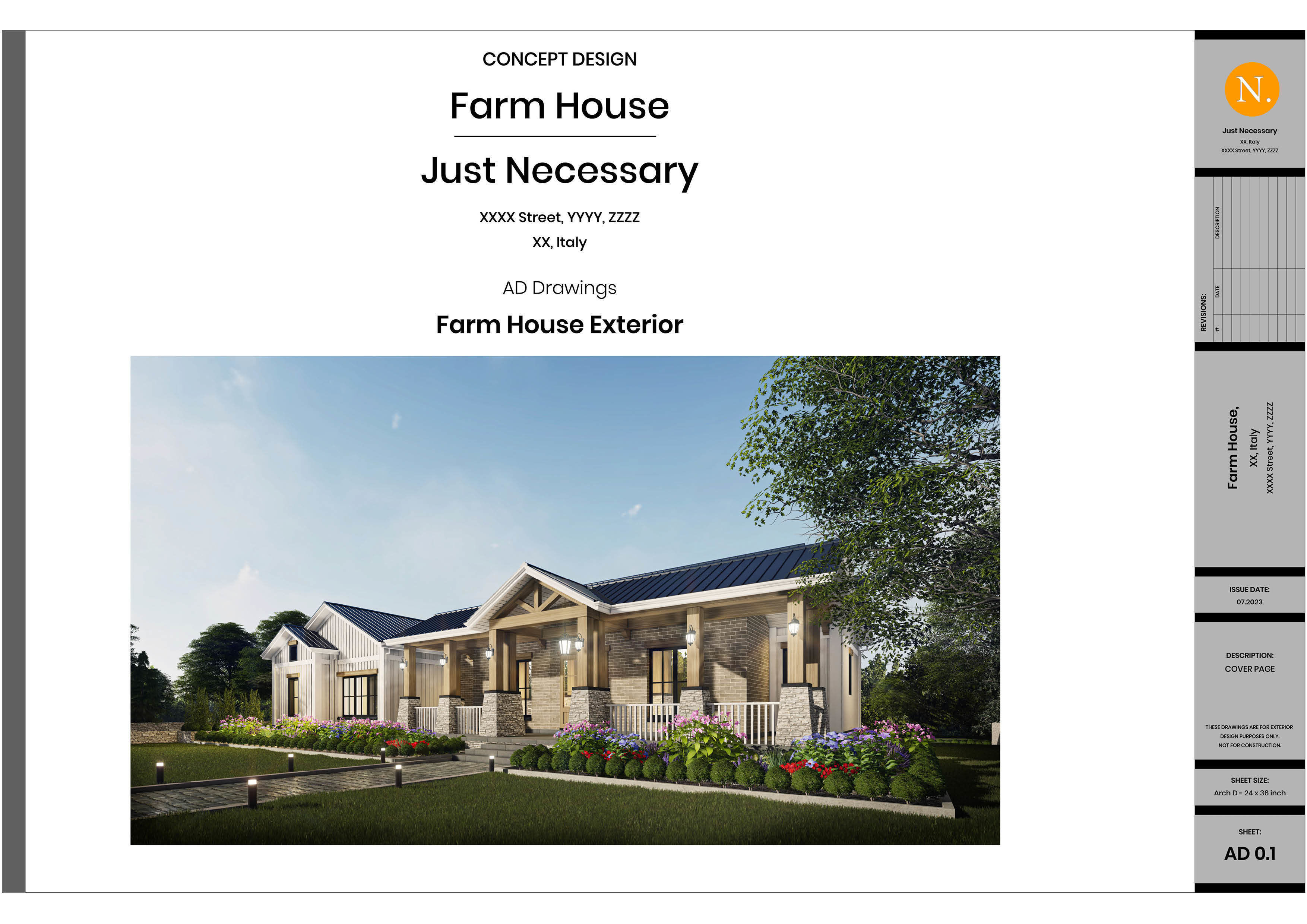 Farm House Exterior Scene - 2D drawing Arch D - 36x 24 inch 3D model ...