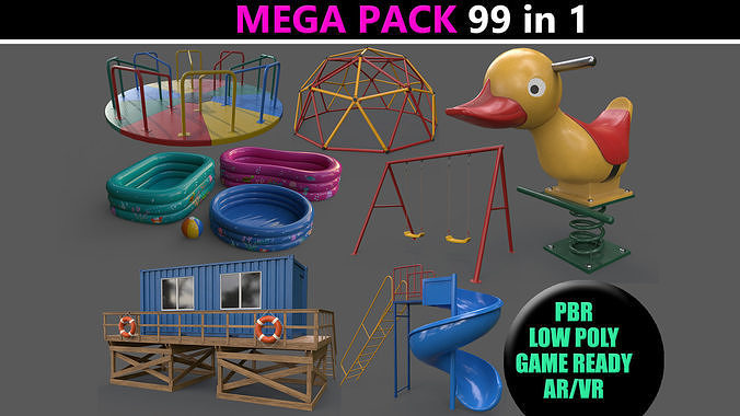 3D Model Collection PBR Outdoor Playground Equipments - Mega Pack VR / AR / low-poly | CGTrader