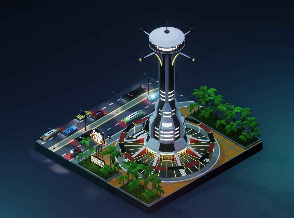 3D model Low poly Lucky 38 diorama VR / AR / low-poly | CGTrader