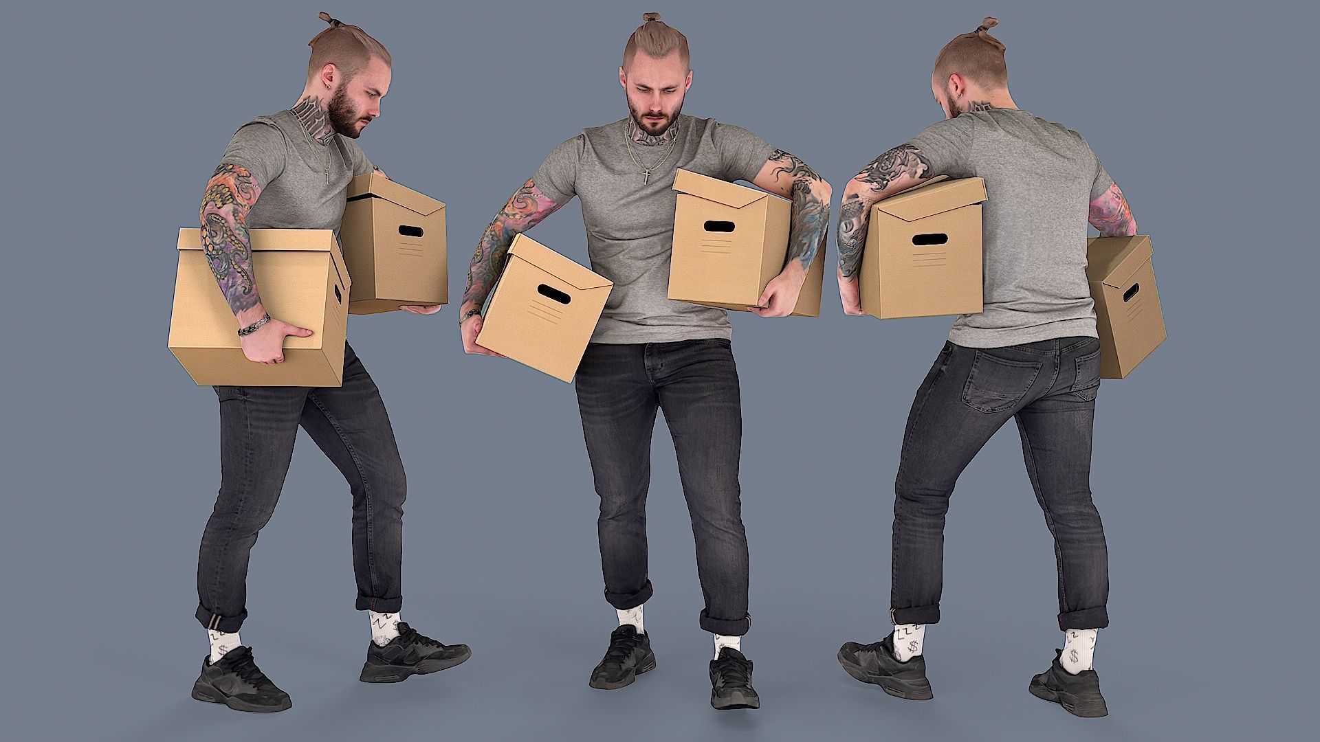 Moving Day Young Man with Cardboard Boxes 3D model | CGTrader