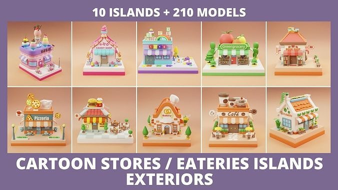 3D model Cartoon Stores Eateries Islands Exteriors VR / AR / low-poly ...