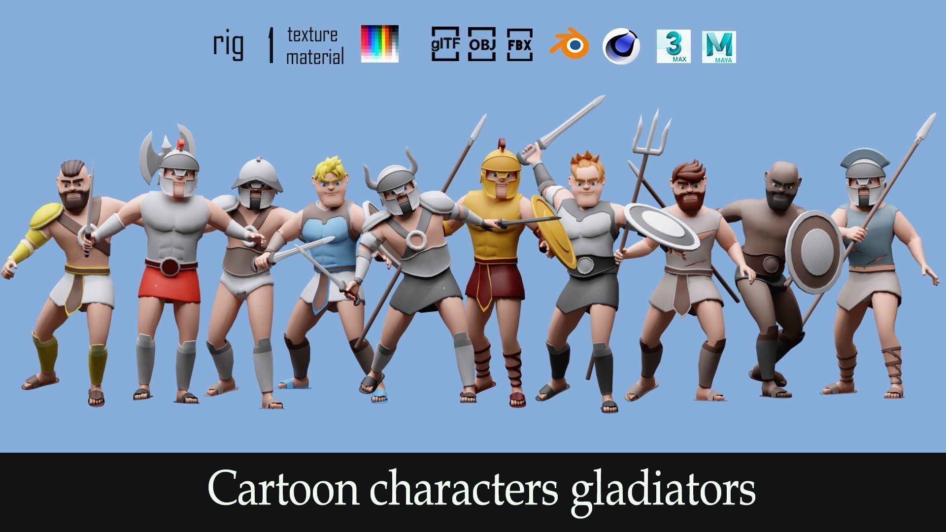 3D model Cartoon characters gladiators VR / AR / low-poly | CGTrader