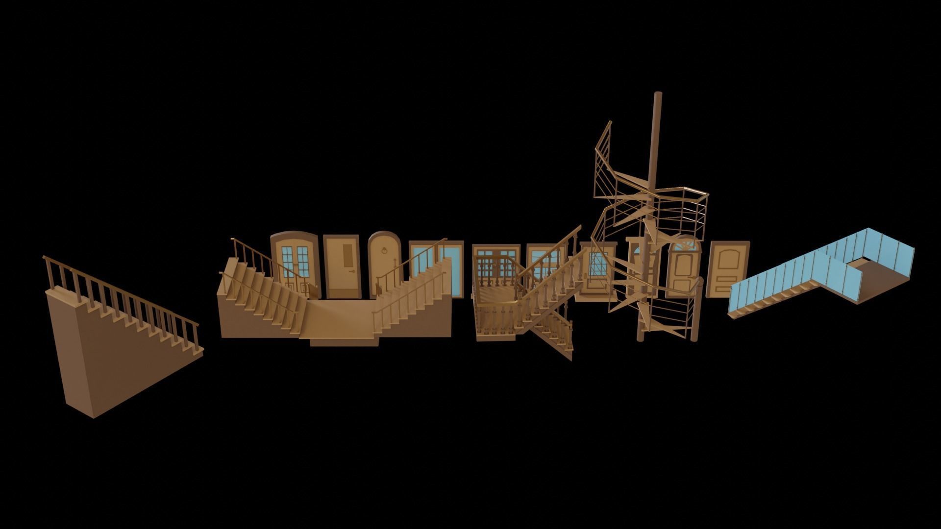 3D model Low poly stairs and doors VR / AR / low-poly | CGTrader