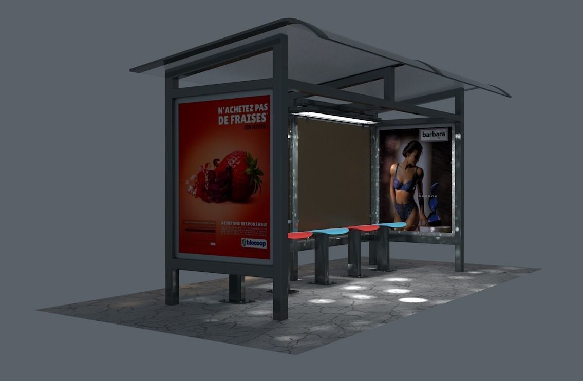 French Bus Shelter free 3D model | CGTrader