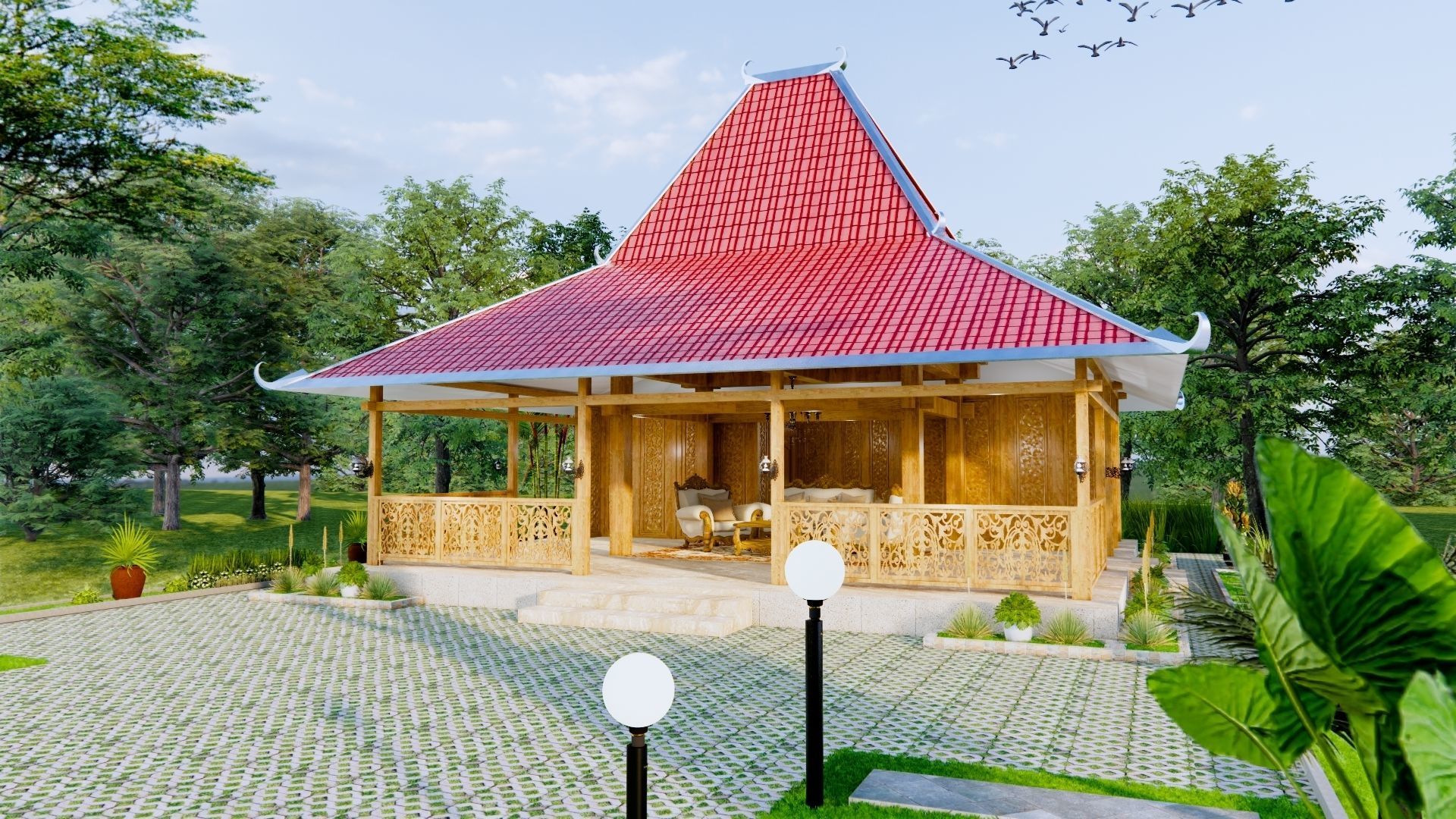 3D model Joglo Traditional Java Wood House Design VR / AR / low-poly ...