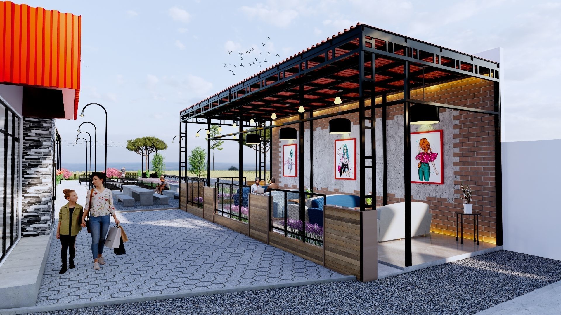 3D model Coffee Shop Design Full Interior Modern Natural VR / AR / low ...