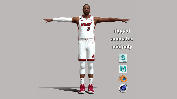 T-Pose Rigged Dwyane Wade Miami Heat 3D model animated rigged | CGTrader