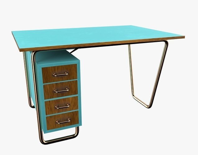 Czech Tubular Desk Working Desk Turquoise 3D model | CGTrader