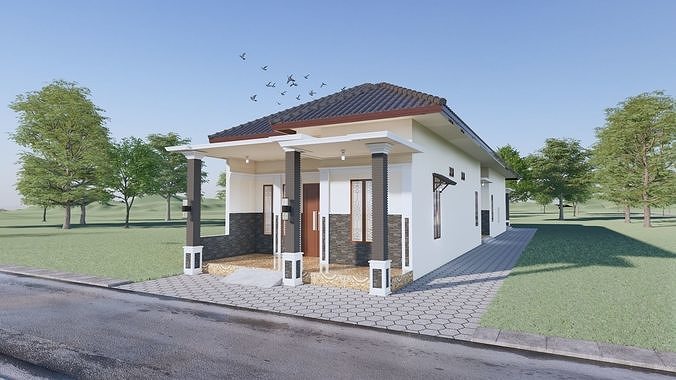 3D model 1 floor House Modern Design full interior ready enscape render ...