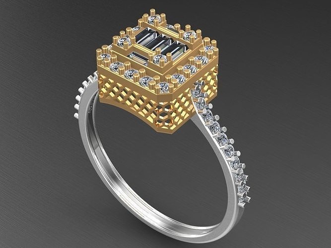Diamond Solitaire Baguette Ring 3D model 3D printable | CGTrader